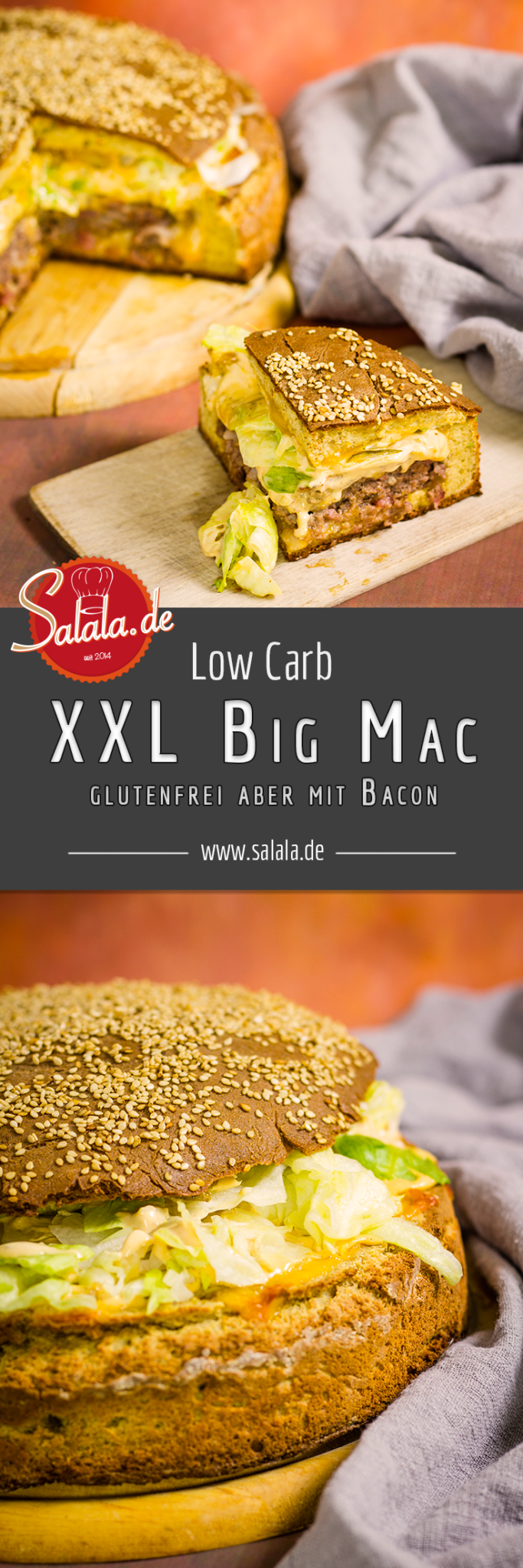 XXL Big Mac Burger Rezept Low Carb und glutenfrei aber mit Bacon • salala.de